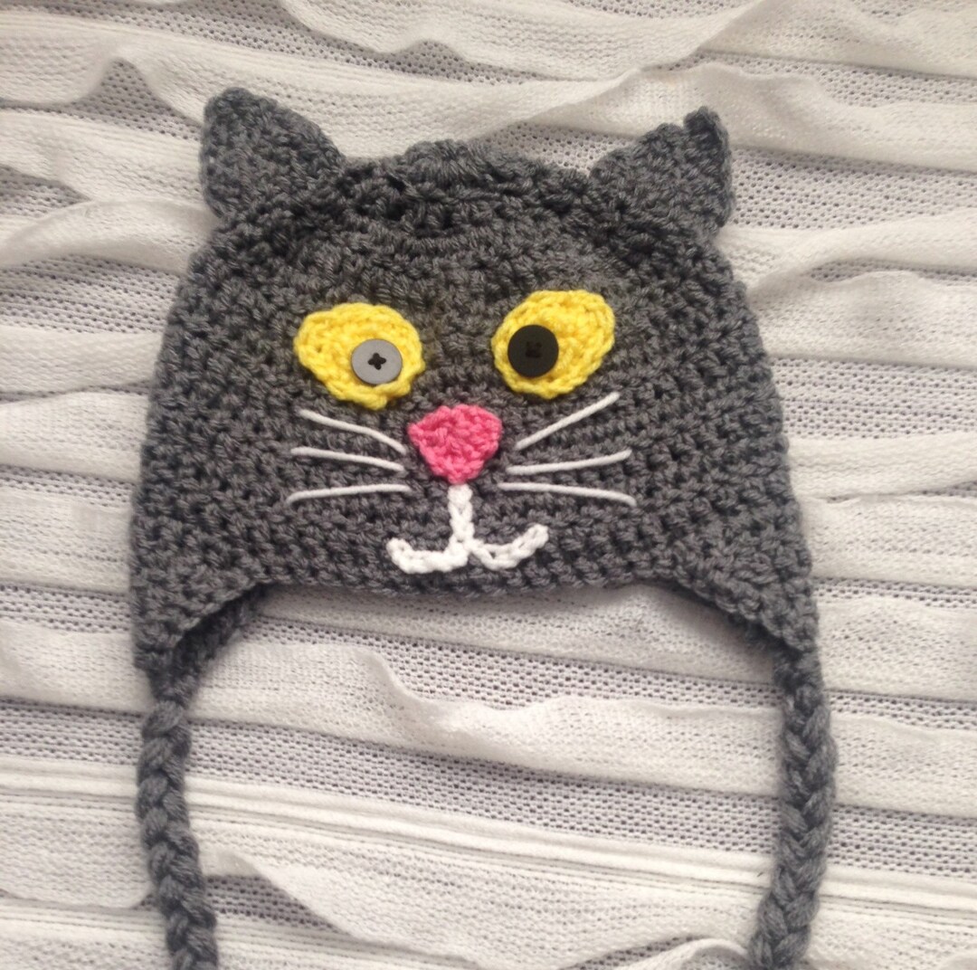 Cat Hat, Crocheted Cat Hat, Kitty Cat Hat, Made to Order, Kitty Hat ...
