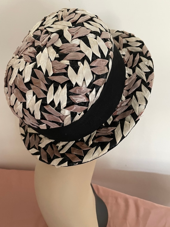 Amazing Midcentury Tricolor Straw Hat with Rhinestone… - Gem