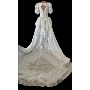 Elegant 1980s Form Fitting Satin Wedding Gown With Peplum Style ...