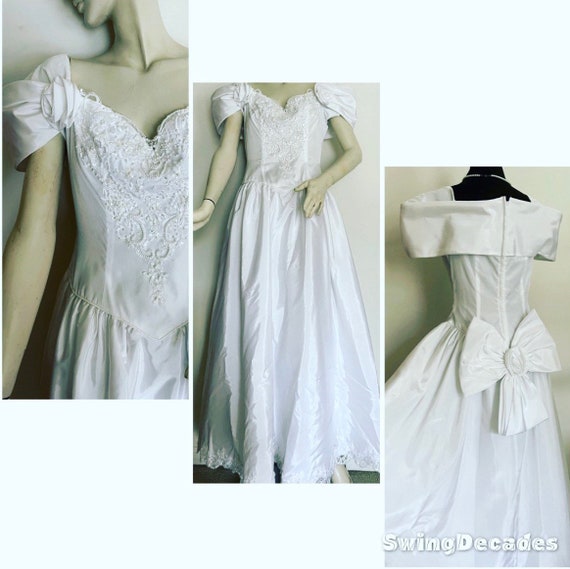 Elegant 1980s Princess Form Fitting Satin finish Taff… - Gem