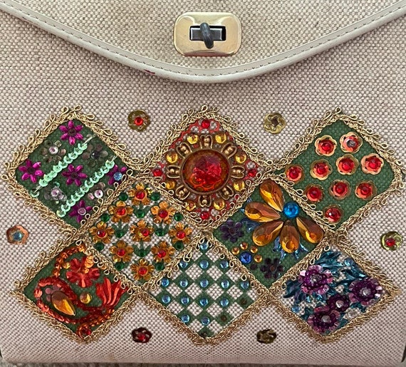 Craft MidCentury Purse With Jeweled Pattern in Cloth … - Gem
