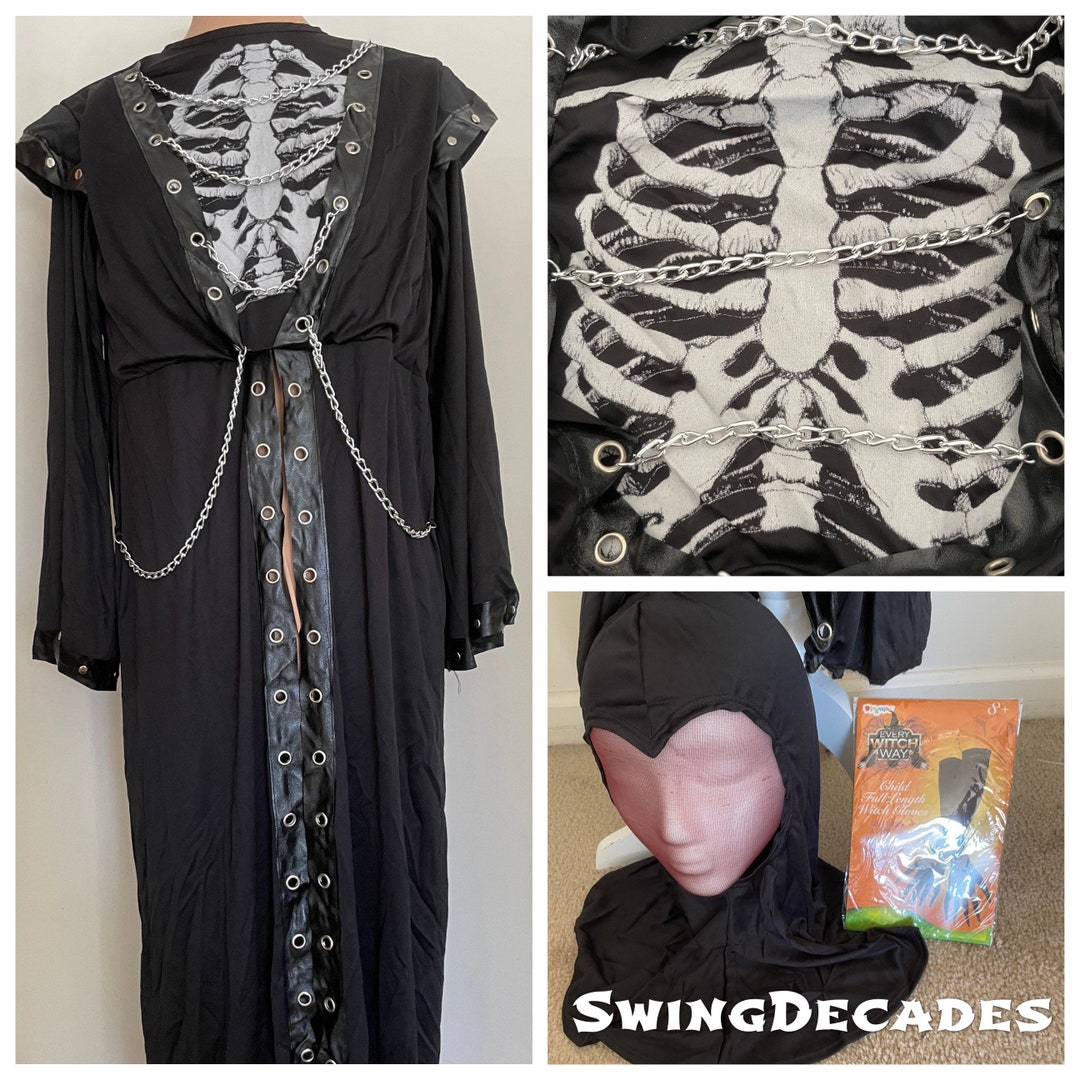 Crypt Master Costume Pieces Skeleton Robe With Chains Hood and Gloves ...