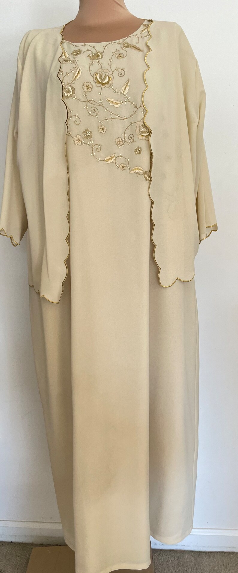 Cream XL Evening Gown Set Flattering With Embroidered Chiffon - Etsy