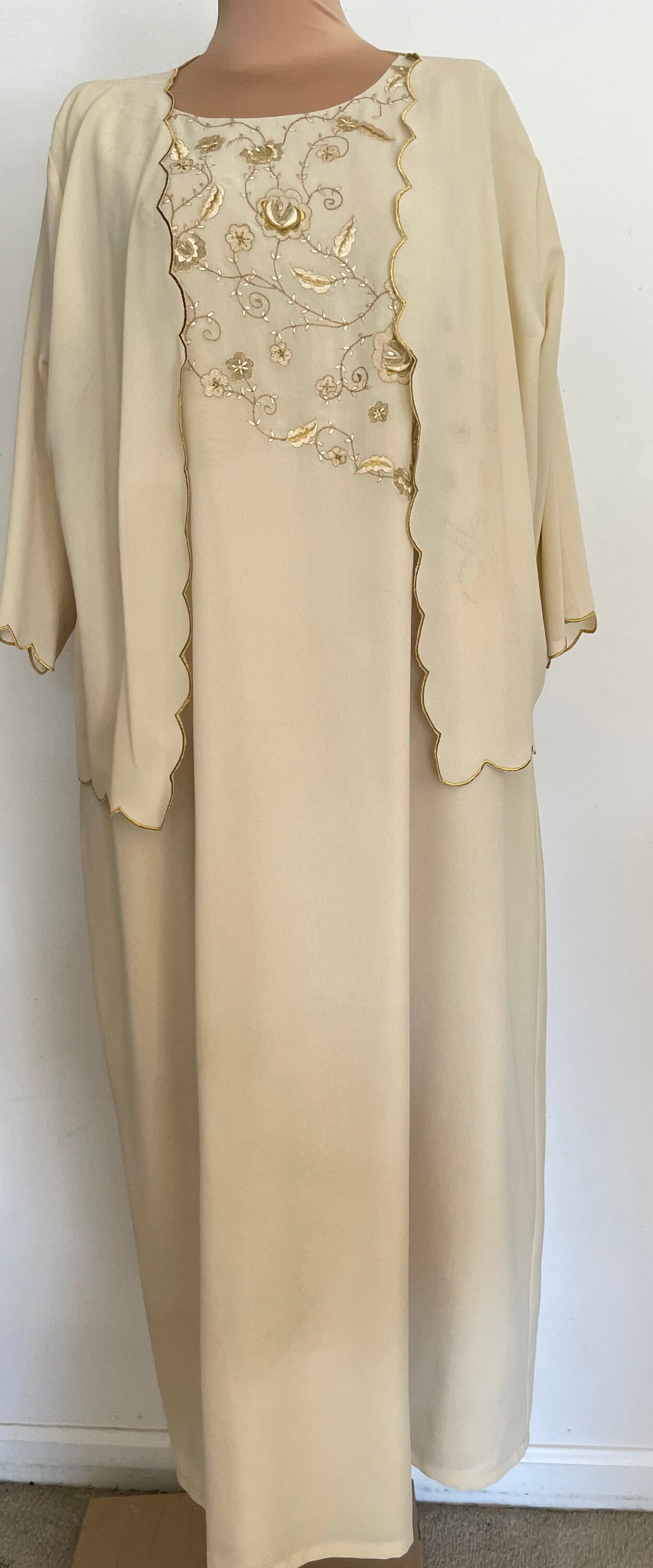Cream XL Evening Gown Set Flattering With Embroidered Chiffon - Etsy