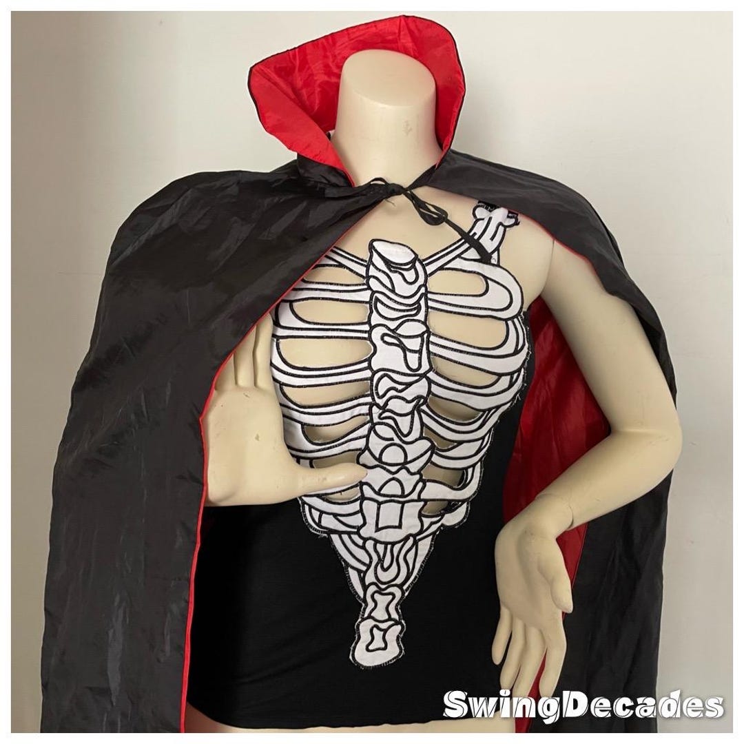 Sexy Skeleton Top With Red and Black Cap Costume in Great Vintage ...