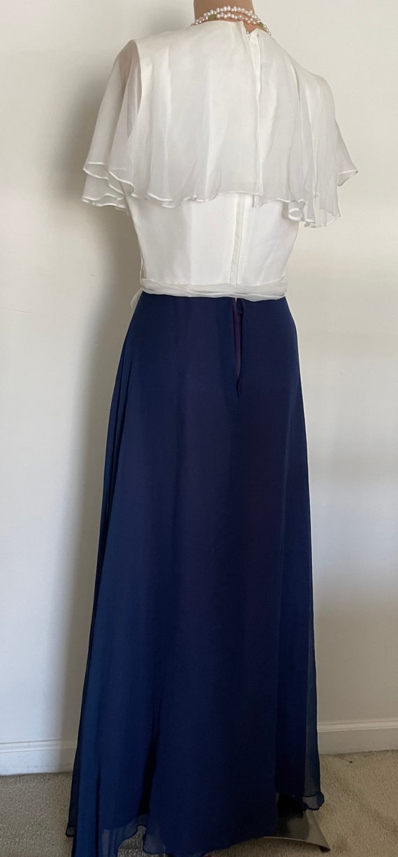 Bicentennial Themed 70s Chiffon Maxi With Ruffled Col… - Gem