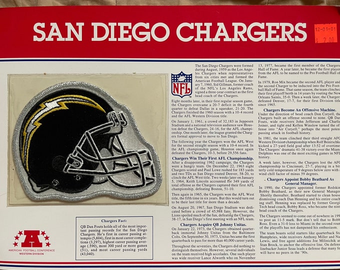 1992 NFL San Diego Chargers Large Official Patch New in Original Fact ...