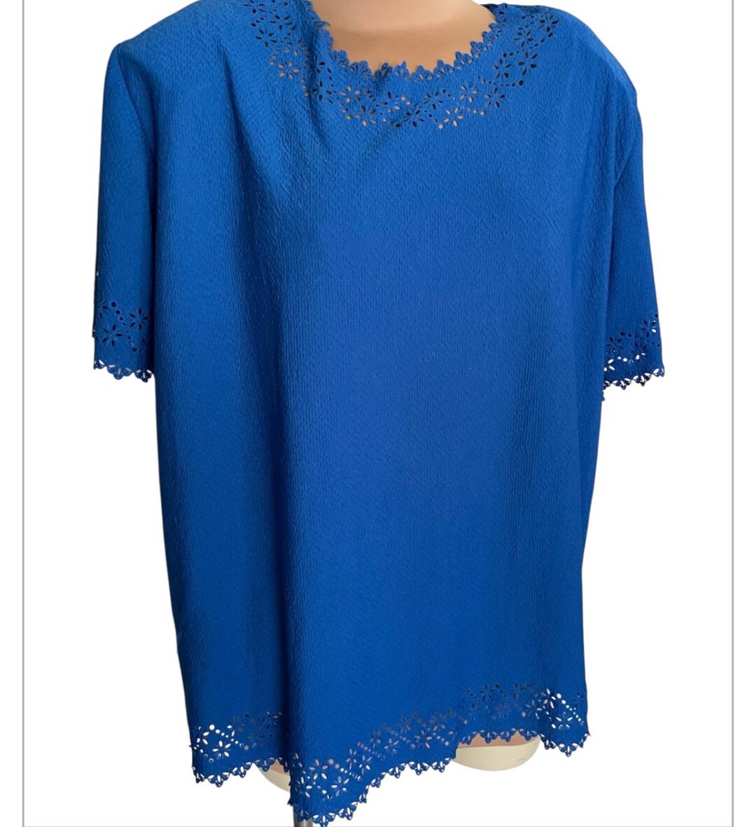 Bright Royal Blue Formal Top With Punched Floral Design Size 3X ...