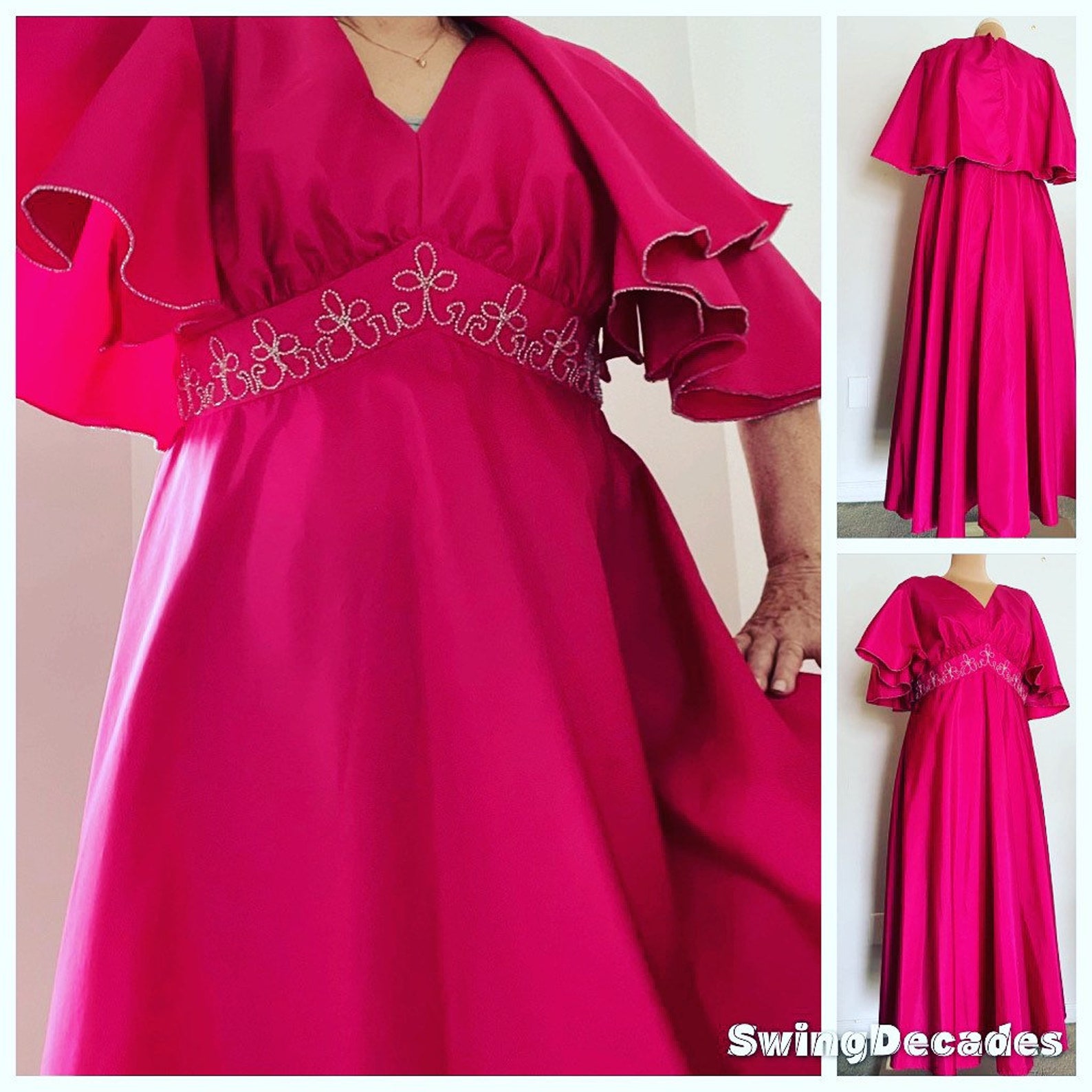 Mike Benet 70s Designer Maxi Dress With Angel Wing Sleeves in Hot Pink ...