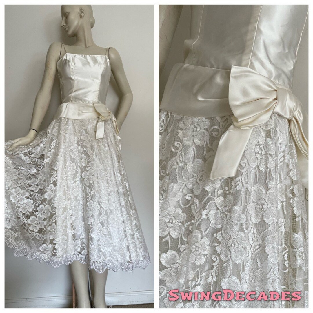 Elegant 80s Princess Form Fitting Satin and Lace Wedding, Sorority or ...