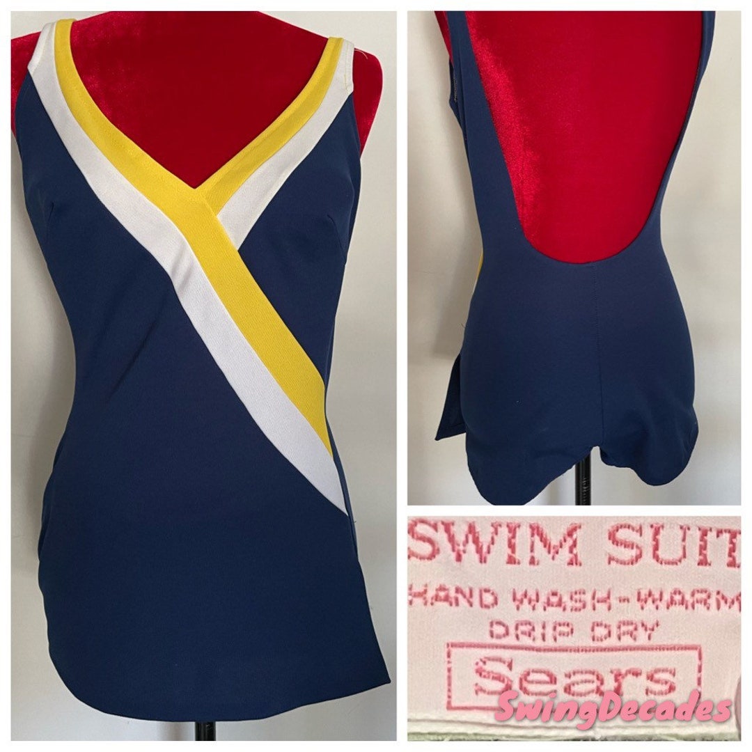 Vintage Sexy One Piece Swimsuit in Navy Blue Labeled Sears Swim Suit in ...