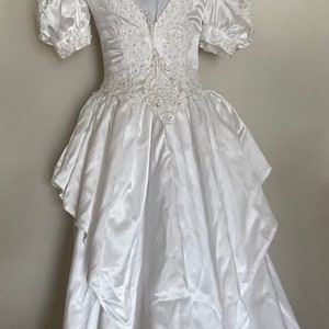 Elegant 80s Form Fitting Satin Wedding Gown With Peplum Style ...