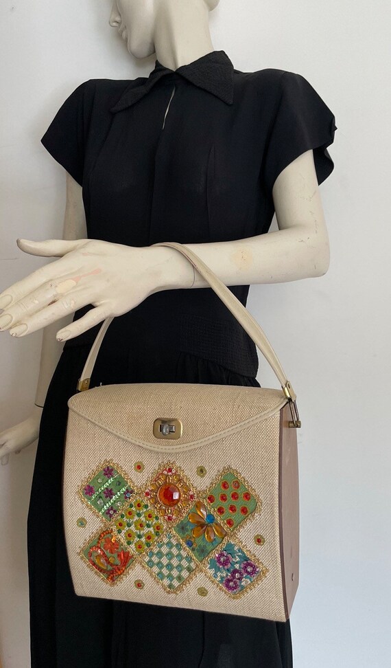 Craft MidCentury Purse With Jeweled Pattern in Cloth … - Gem