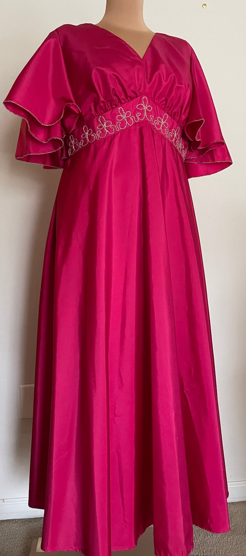 Mike Benet 70s Designer Maxi Dress With Angel Wing Sleeves in Hot Pink ...