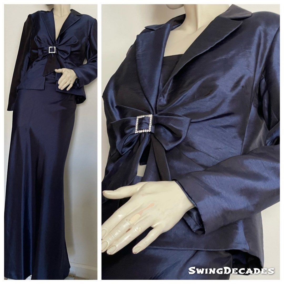 Beautiful Blue Ladies Formal Designer Suit With Long Dress and Jacket ...