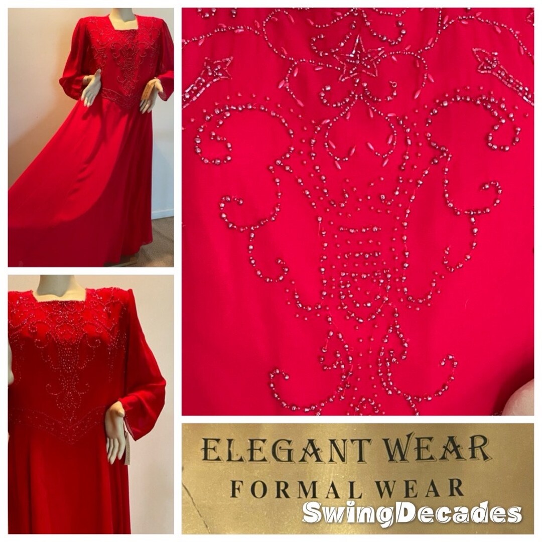 Red Beaded Top Evening Gown by Elegant Wear New With Tag Plus Size 2X ...