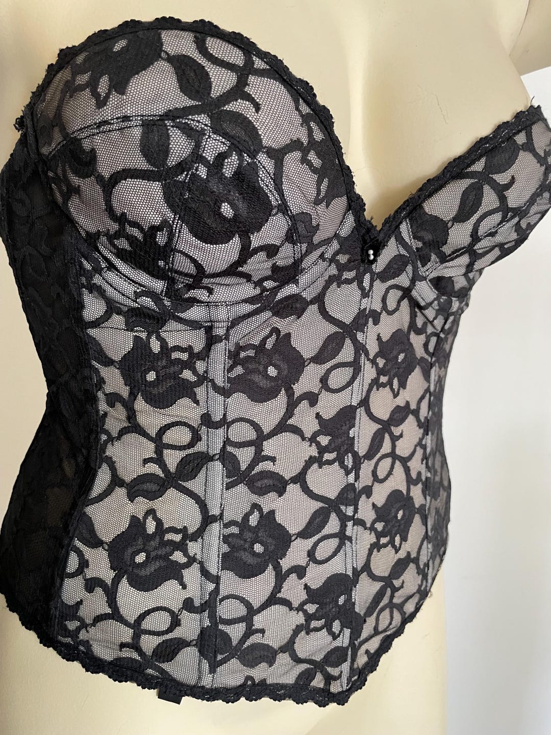 Black and White 1980s Carnival Long Bustier Torsolette in Excellent ...