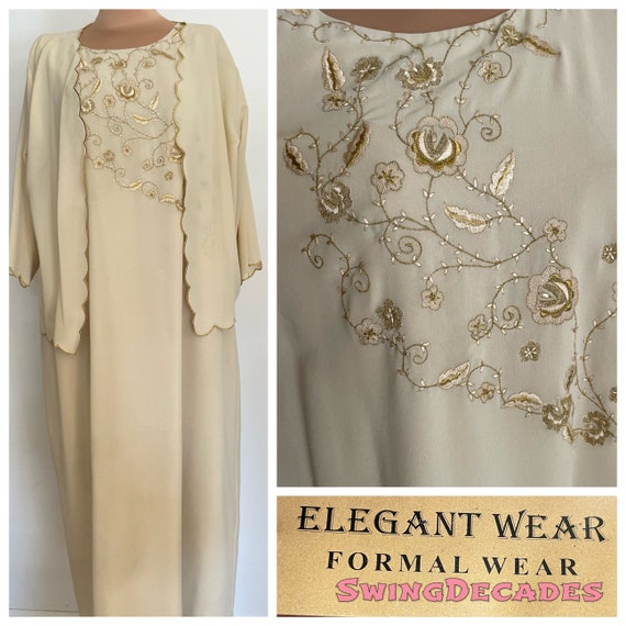 Cream XL Evening Gown set Flattering with Embroidered… - Gem