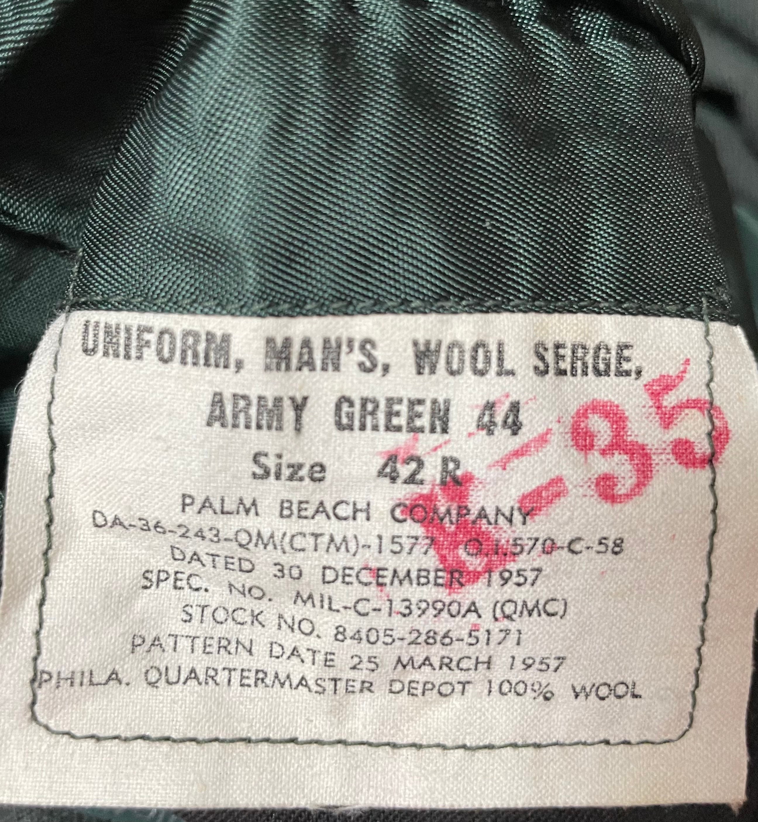 Mans US Army Uniform Wool Serge Vintage 1957 Pattern Wide - Etsy