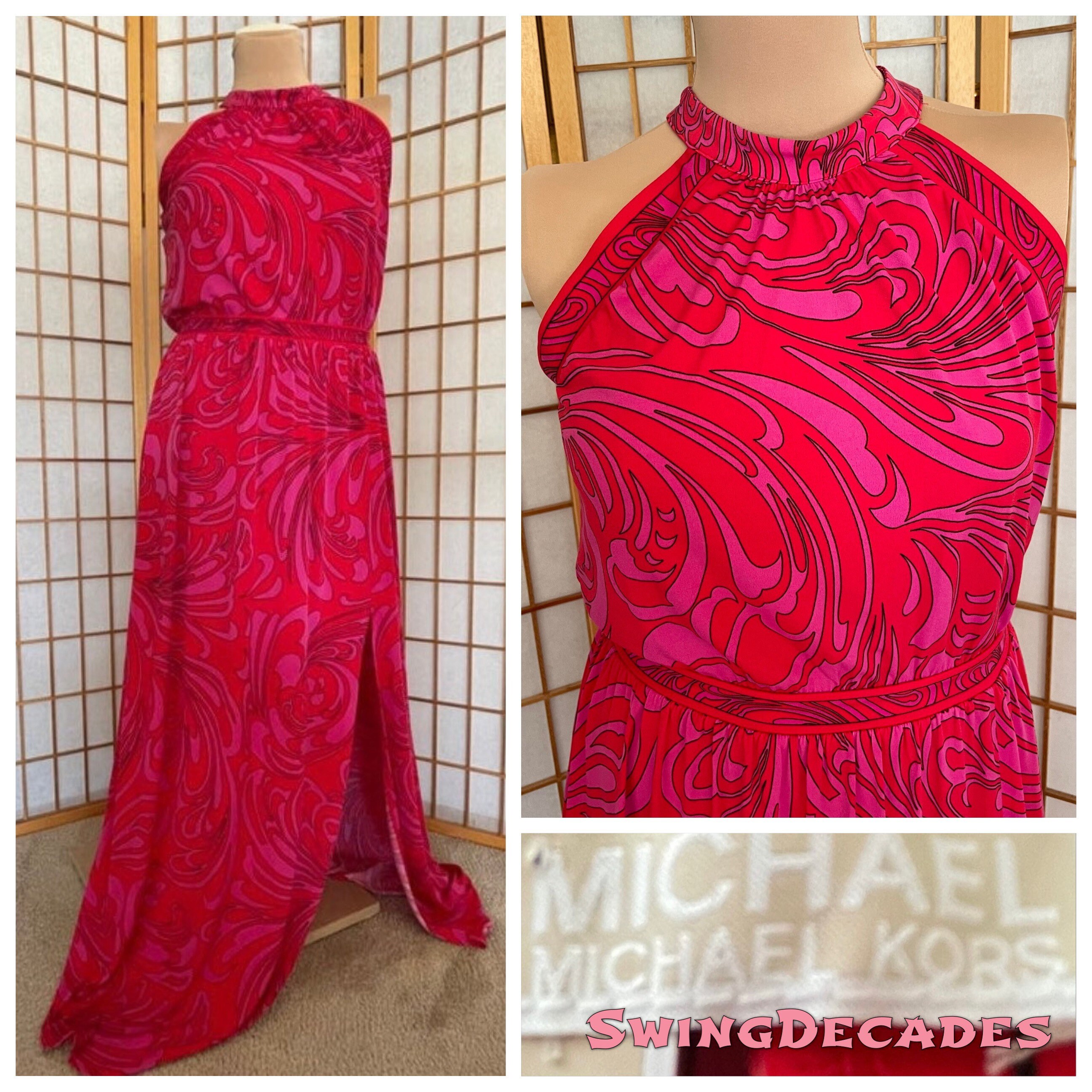 Absolutely Stunning Michael Kors Vintage 90s Mod Maxi Dress 70s Style in Bright Colors and Large Size Halter Influenced Etsy Canada