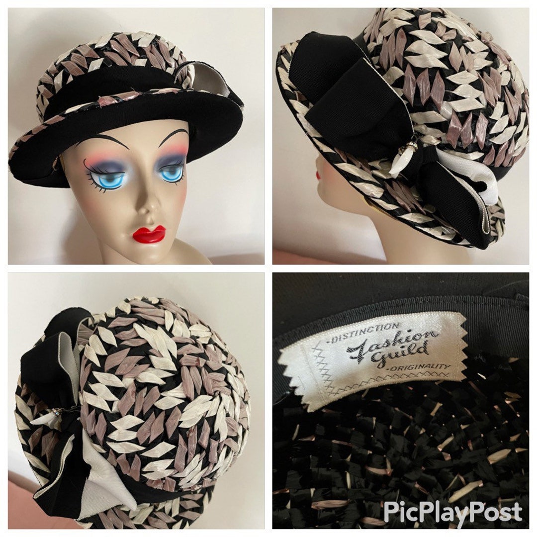 Amazing Midcentury Tricolor Straw Hat With Rhinestone Embellished ...