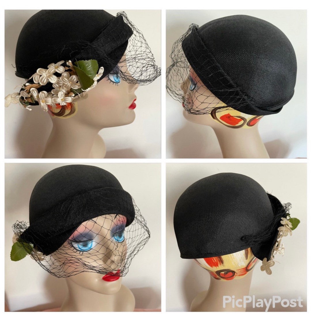 Film Noir Style Cocktail Hat in Black Felt With Full Face - Etsy