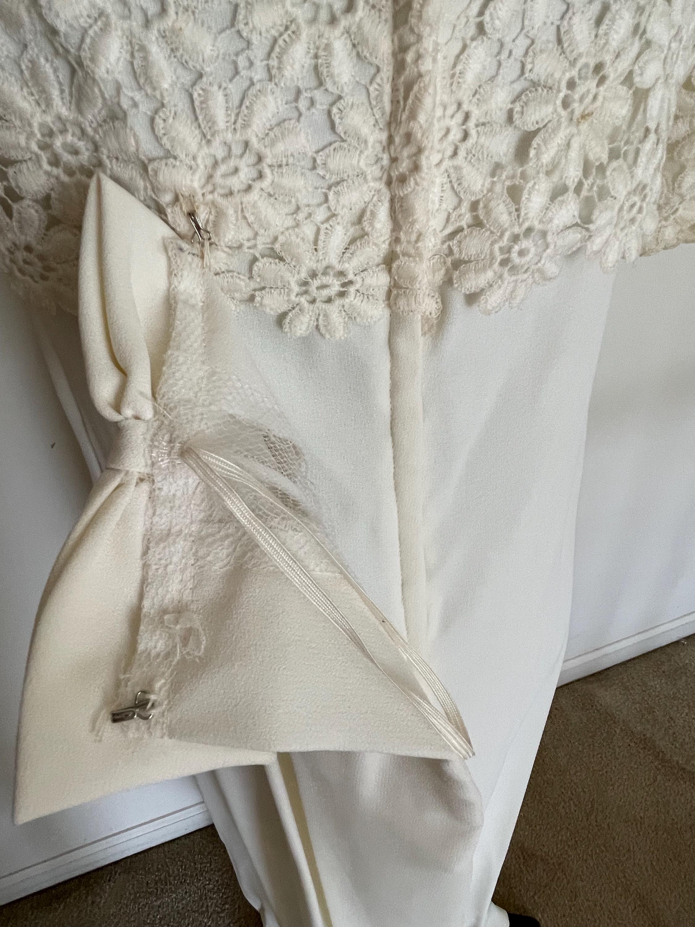 60s off White Crepe Pencil Wedding Dress With Daisy Lace Yoke ...