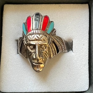 Sterling Silver Ring Indigenous American Indian Chief With Headress ...