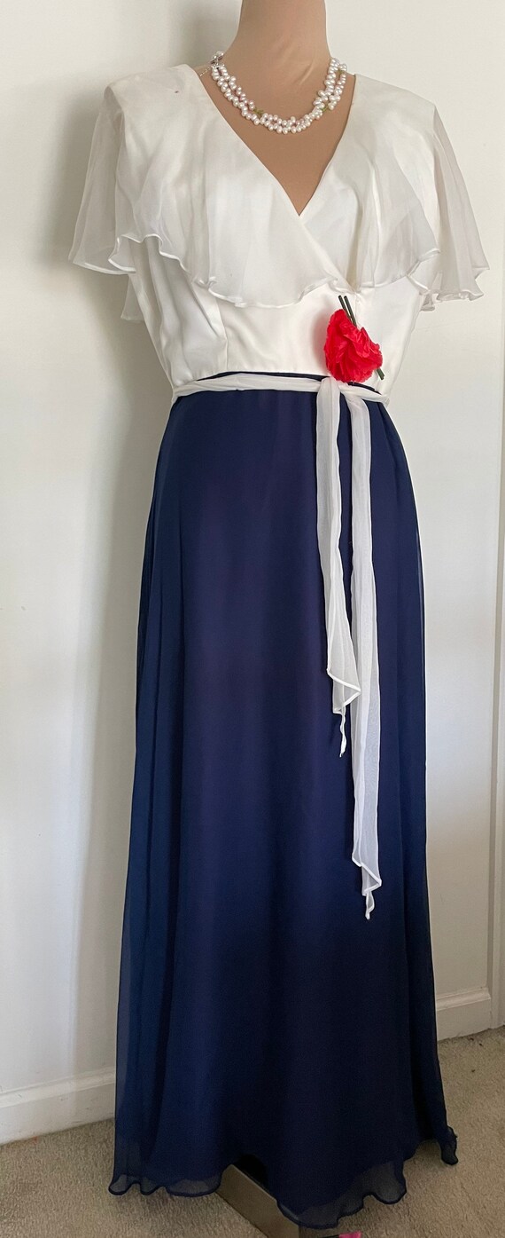 Bicentennial Themed 70s Chiffon Maxi With Ruffled Col… - Gem