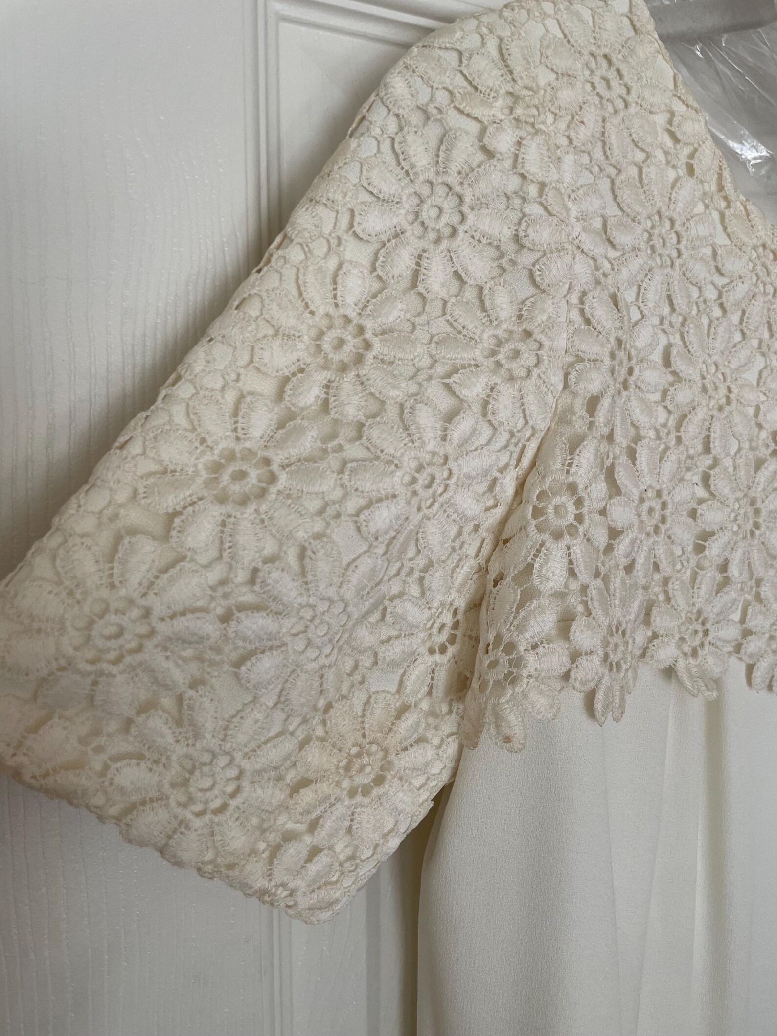 60s off White Crepe Pencil Wedding Dress With Daisy Lace Yoke ...