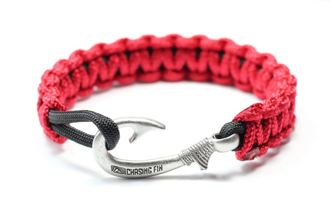 Red & Black Slim Cobra Braid Fish Hook Bracelet - Etsy