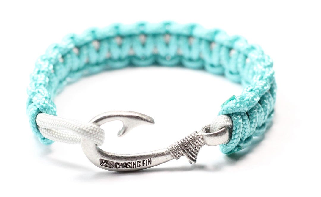 Turquoise & Silver Slim Cobra Braid Fish Hook Bracelet - Etsy