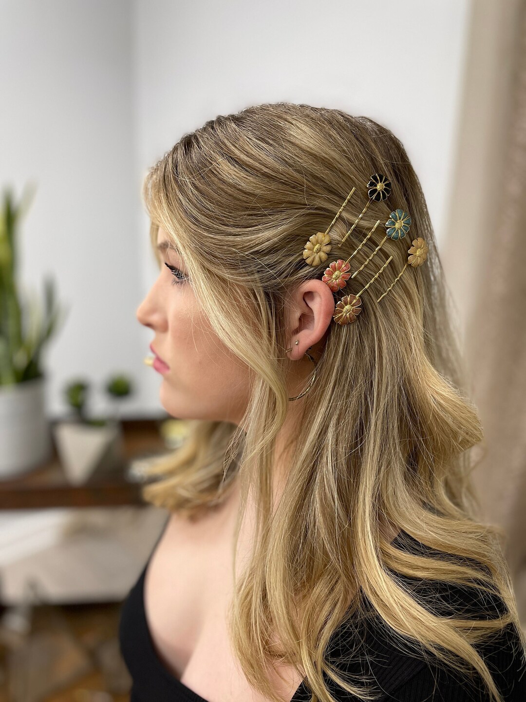 Vintage Enamel Flower Bobby Pins set of Two - Etsy