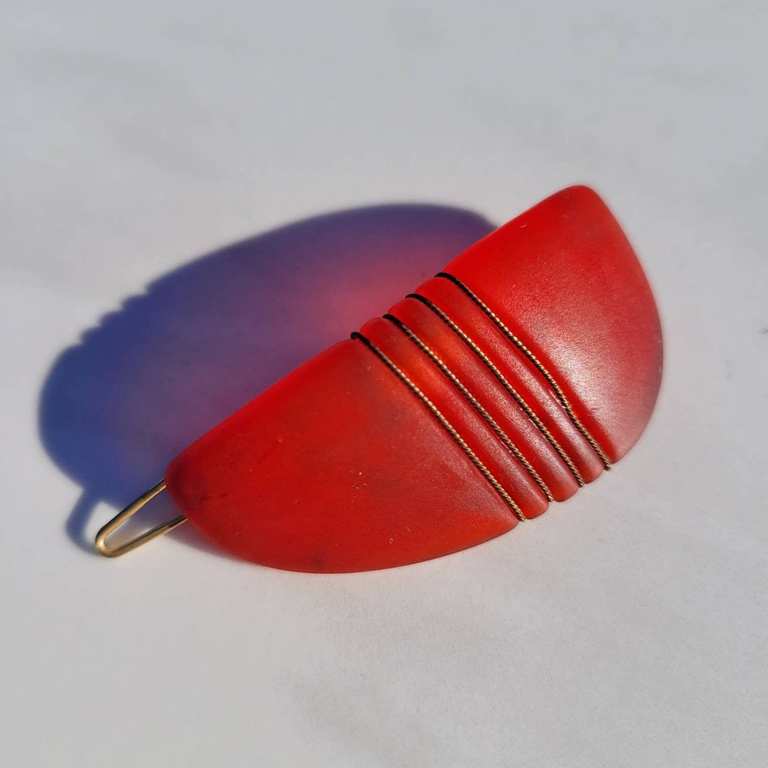 Vintage Italian Frosted Scarlet Wire Wrapped Hair Barrette - Etsy