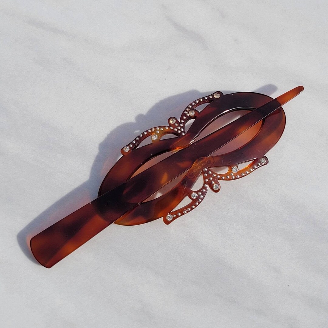 Classic Vintage French Ponytail Holder With Crystals and Hair Pin - Etsy