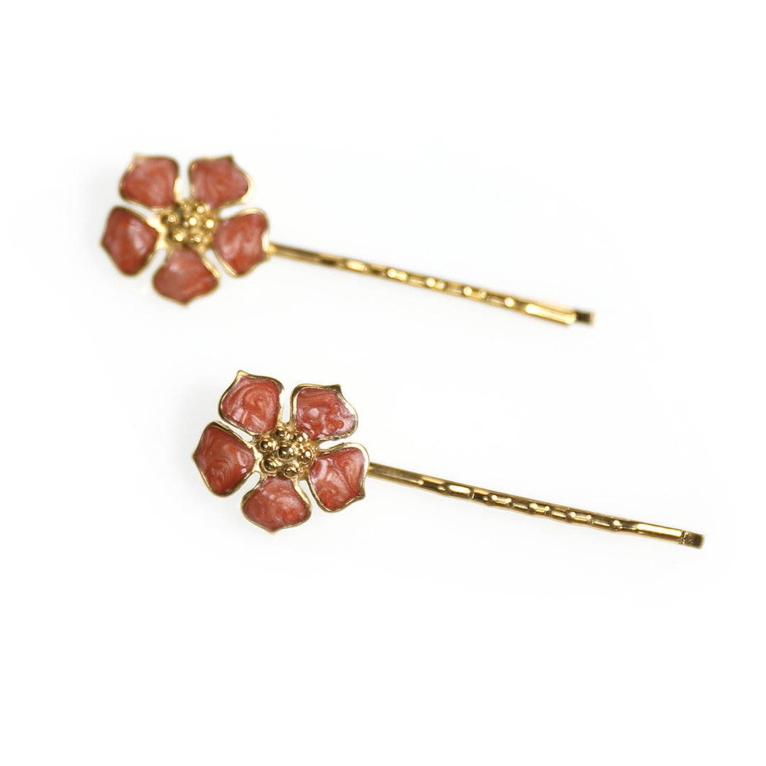 Vintage Enamel Flower Bobby Pins (set of Two) - Etsy