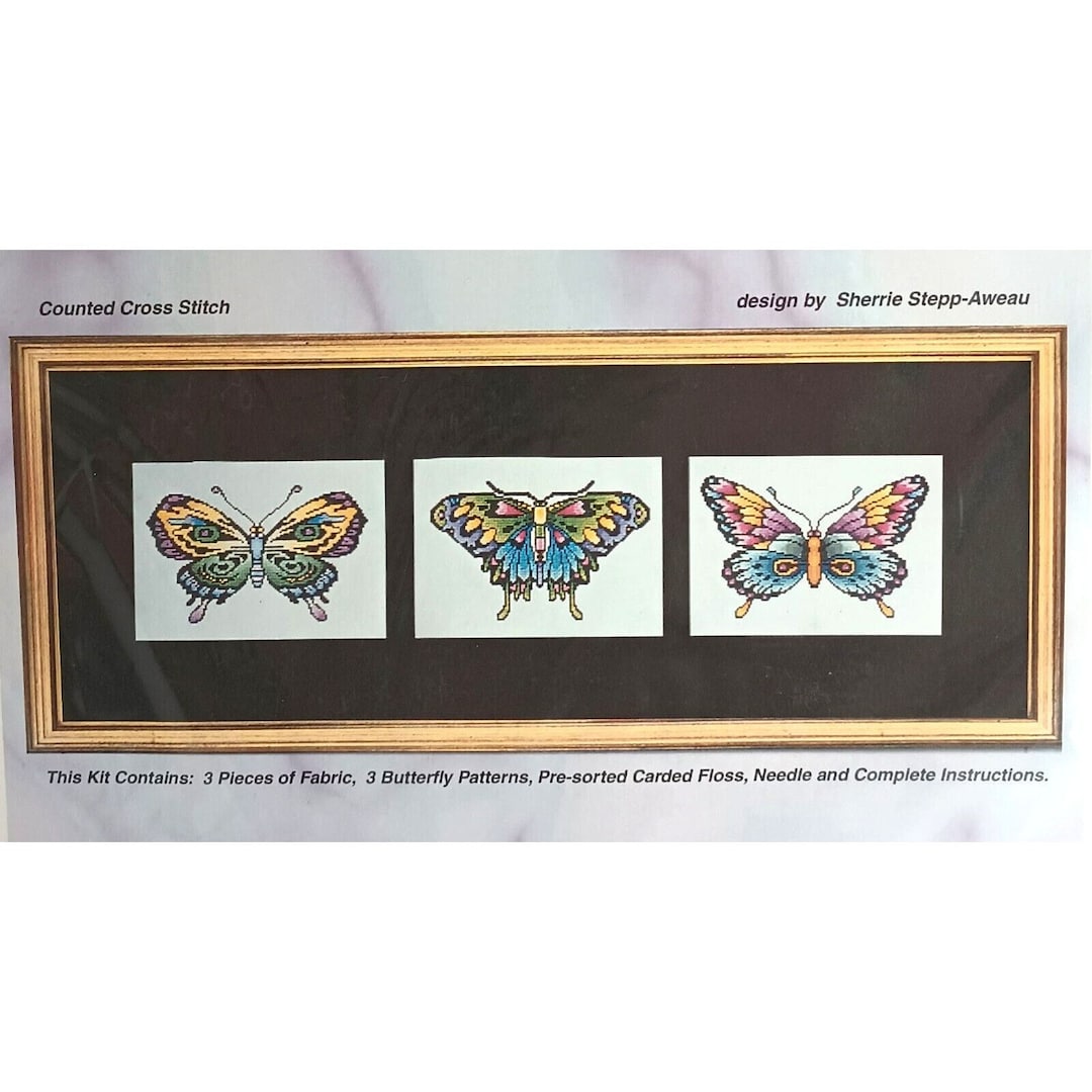 Cross Stitch Kit Butterfly Trio Cross My Heart Counted CSBK-248 2002 - Etsy
