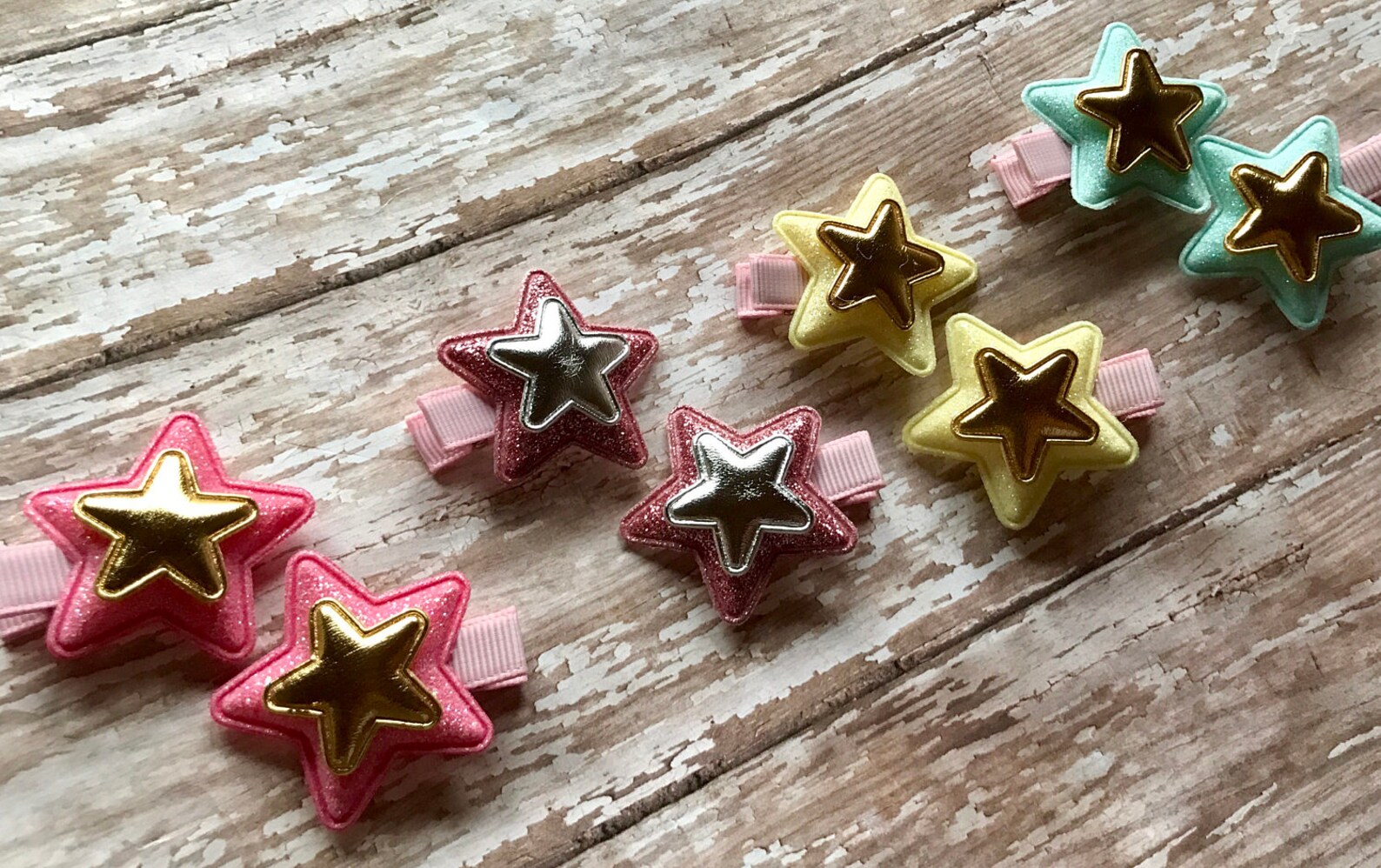 Adorable Glitter Star Clips Many Colors Set Of 2 Ribbon Etsy
