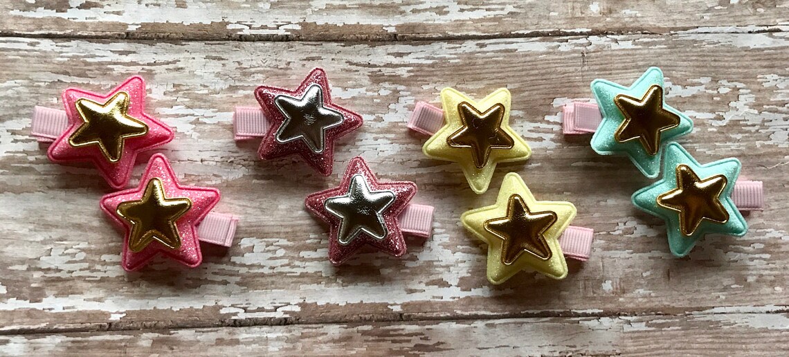 Adorable Glitter Star clips MANY COLORS Set of 2 ribbon | Etsy