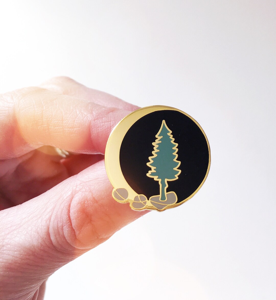 Moon and Tree Enamel Pin, Crescent Moon and Pine Tree Magical Night ...