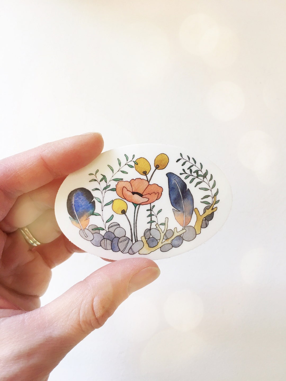 Oval Botanical Sticker, Watercolor, 3X2 Inches - Etsy