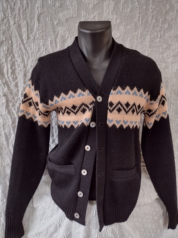 Vintage 1940s/1950s Black/pink Snowflake Cardigan by … - Gem