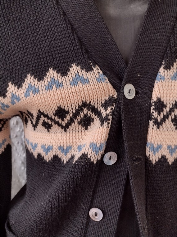 Vintage 1940s/1950s Black/pink Snowflake Cardigan by … - Gem