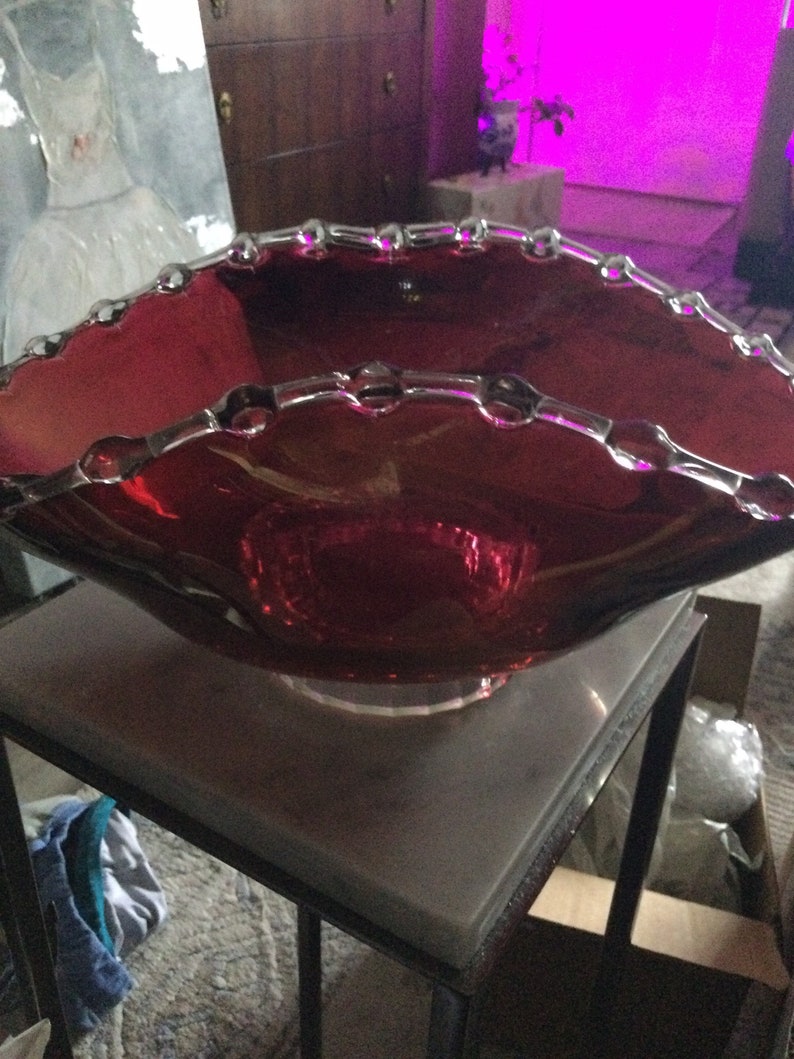 Ruby Red Flash Glass Bowl - Etsy