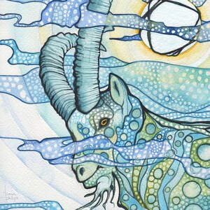 Lamplighter - Ibex Goat - Print of Original Watercolour Art, Magical ...