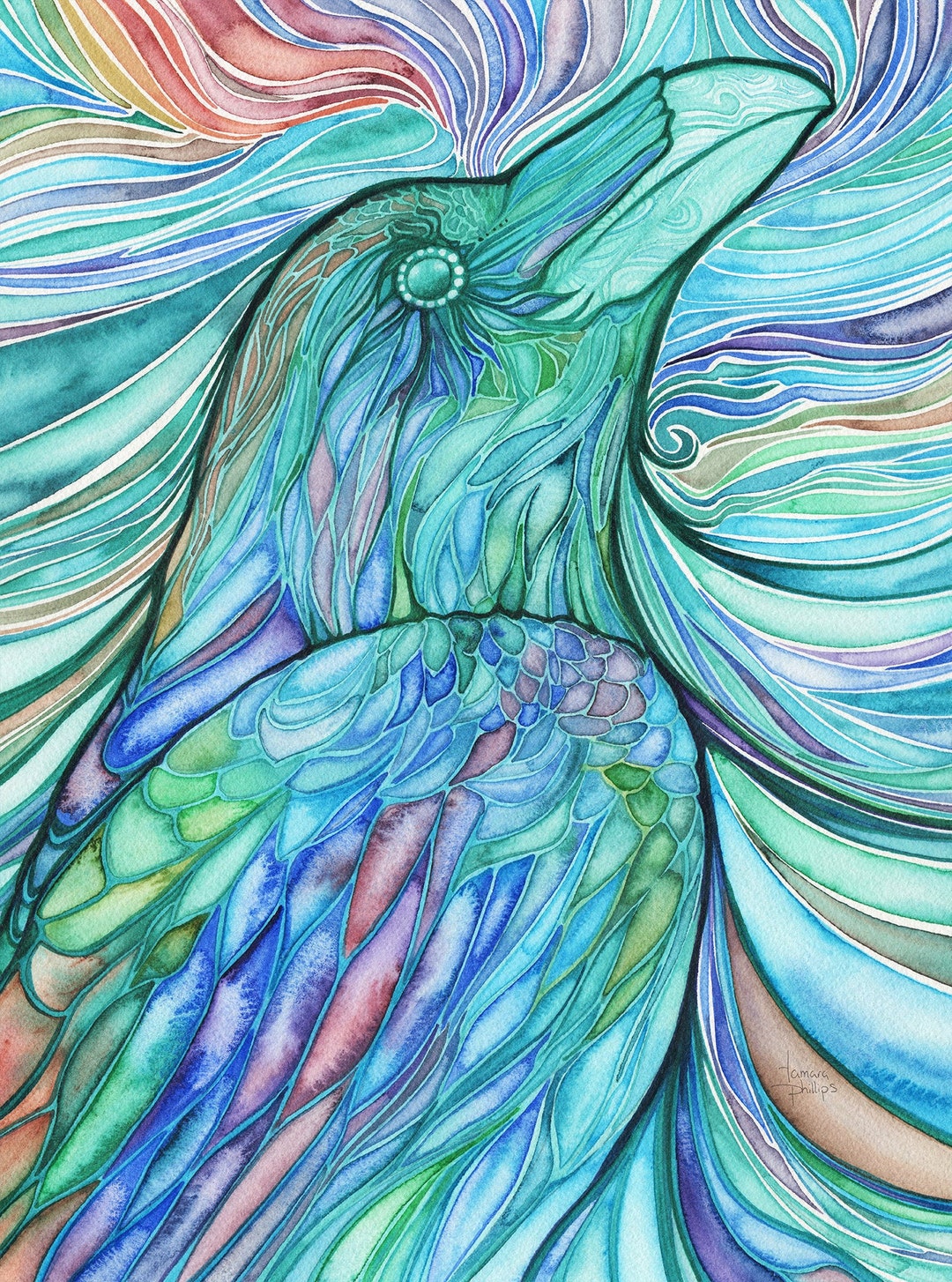 Glass Raven - Watercolour Print of Beautiful Multicolored Bird, Stained ...