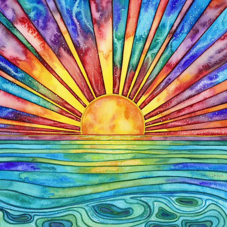 Lagoon Water - Watercolour Print of Original Painting, Sun Over ...