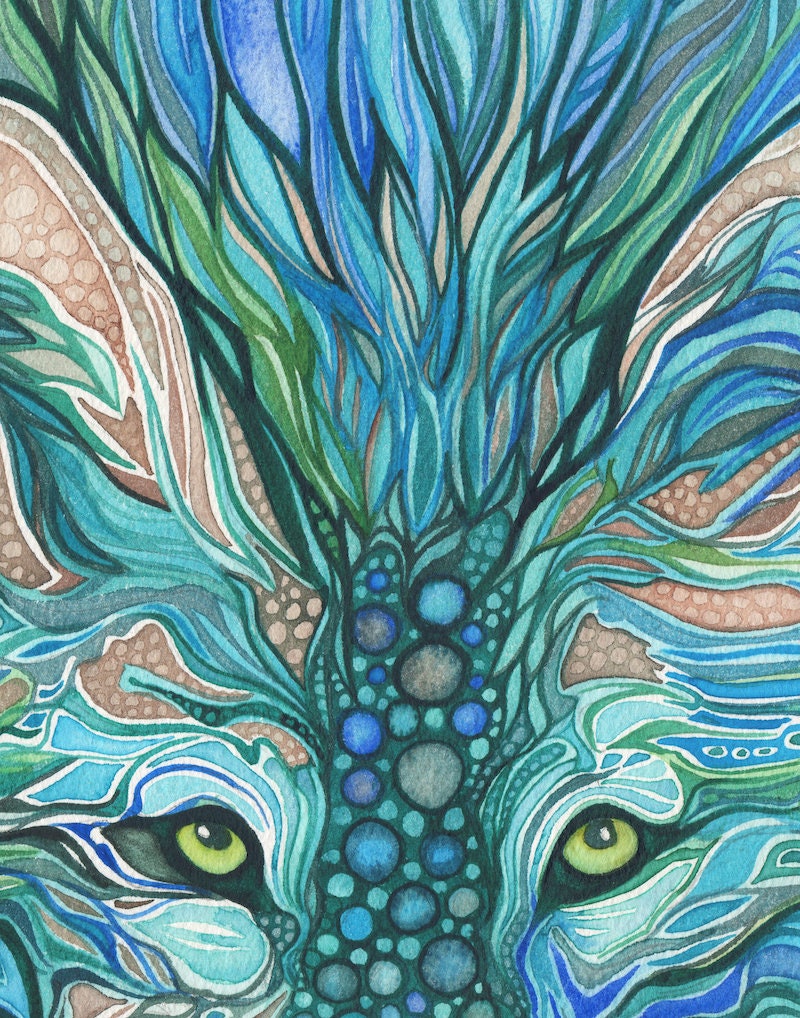 Water Wolf - Print of Watercolour Painting, Sea Wolf Animal Spirit ...