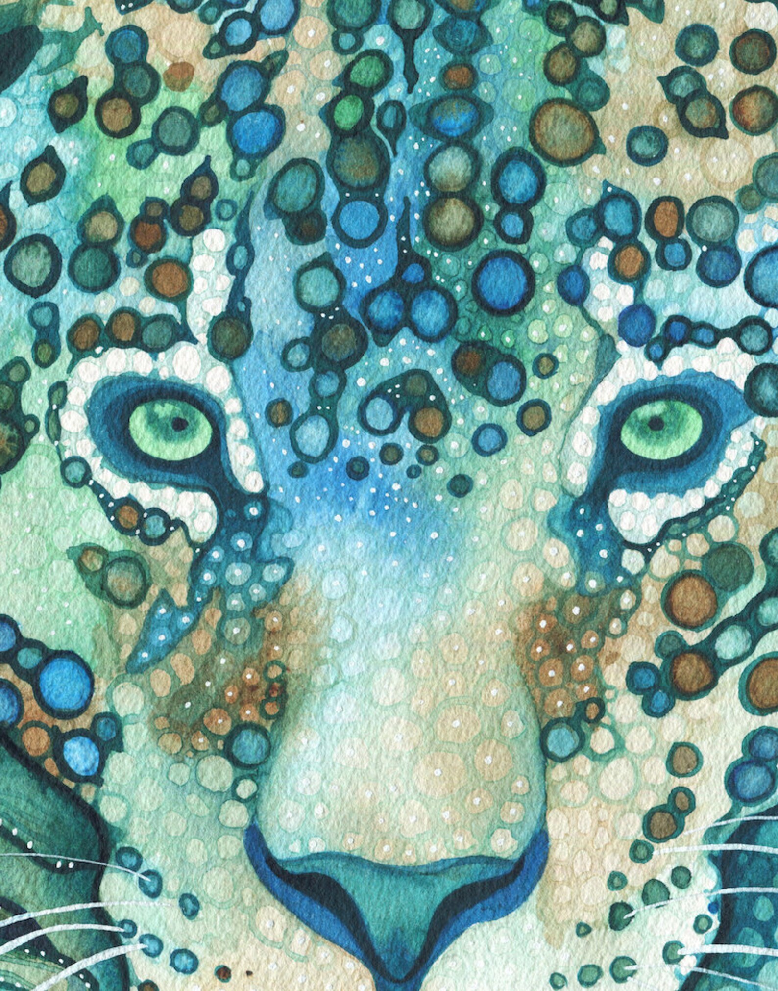 Jaguar print of watercolour jungle cat turquoise teal | Etsy