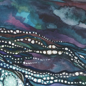Mountain Goat - Print of Ethereal Watercolour Painting, Star Galaxy ...